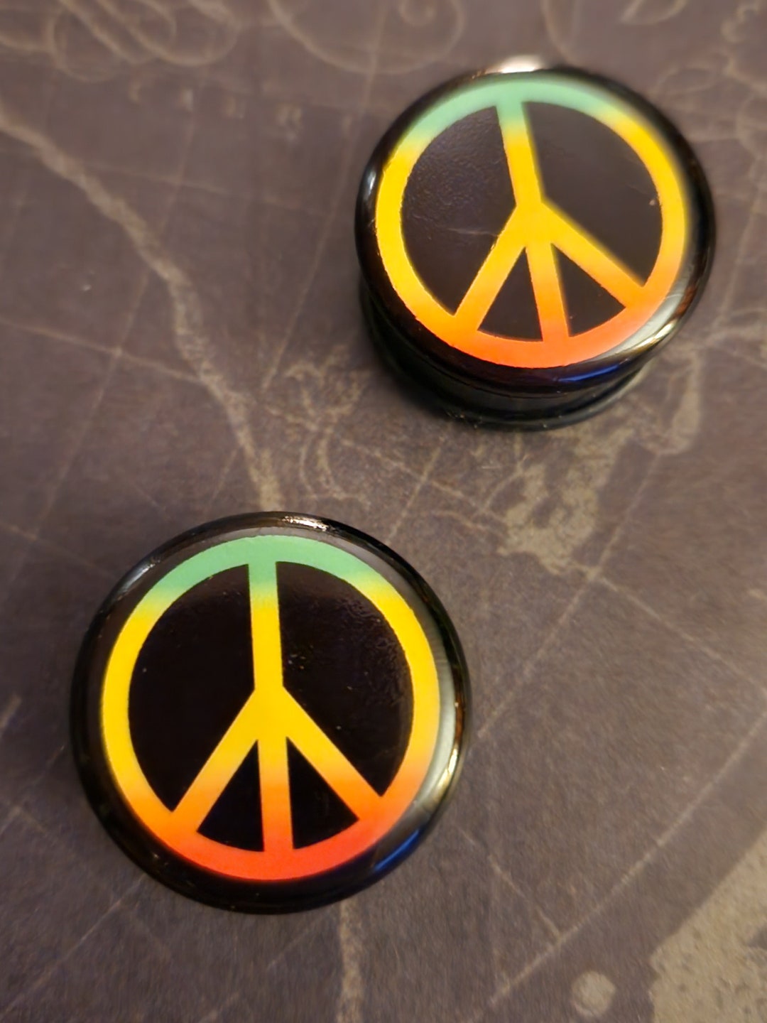 Black Rasta Peace Sign One Inch Guage Plug Earrings Resale - Etsy