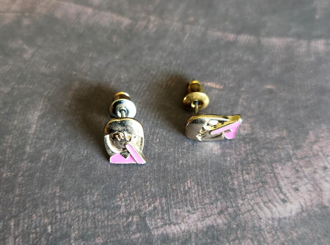 Pink & Gold Plated Face Slap Emoji Stud Earrings Resale - Etsy