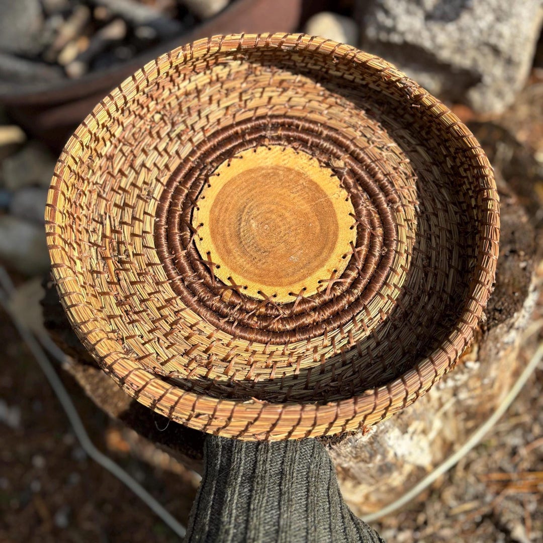 Handmade Pine Needle Basket + Wood Bottom - Etsy