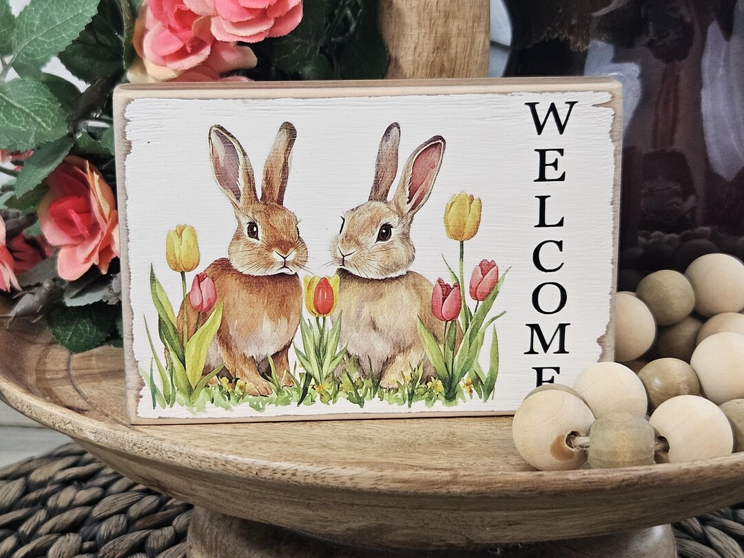 Mini Wood Accent Sign / Welcome / Bunnies / Rabbits / 3.5" X 5 ...