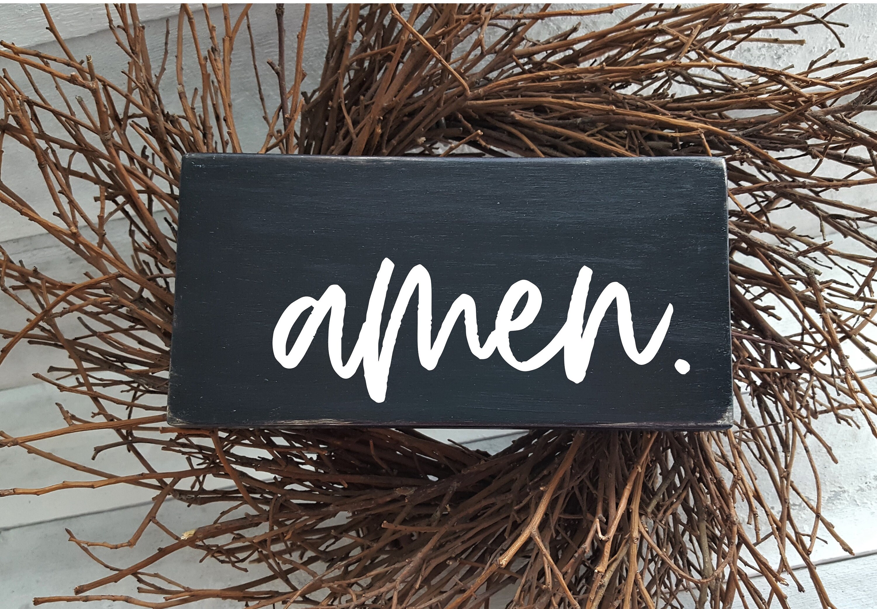 Small Wood Accent Sign / amen. / Distressed / 3.5 x | Etsy