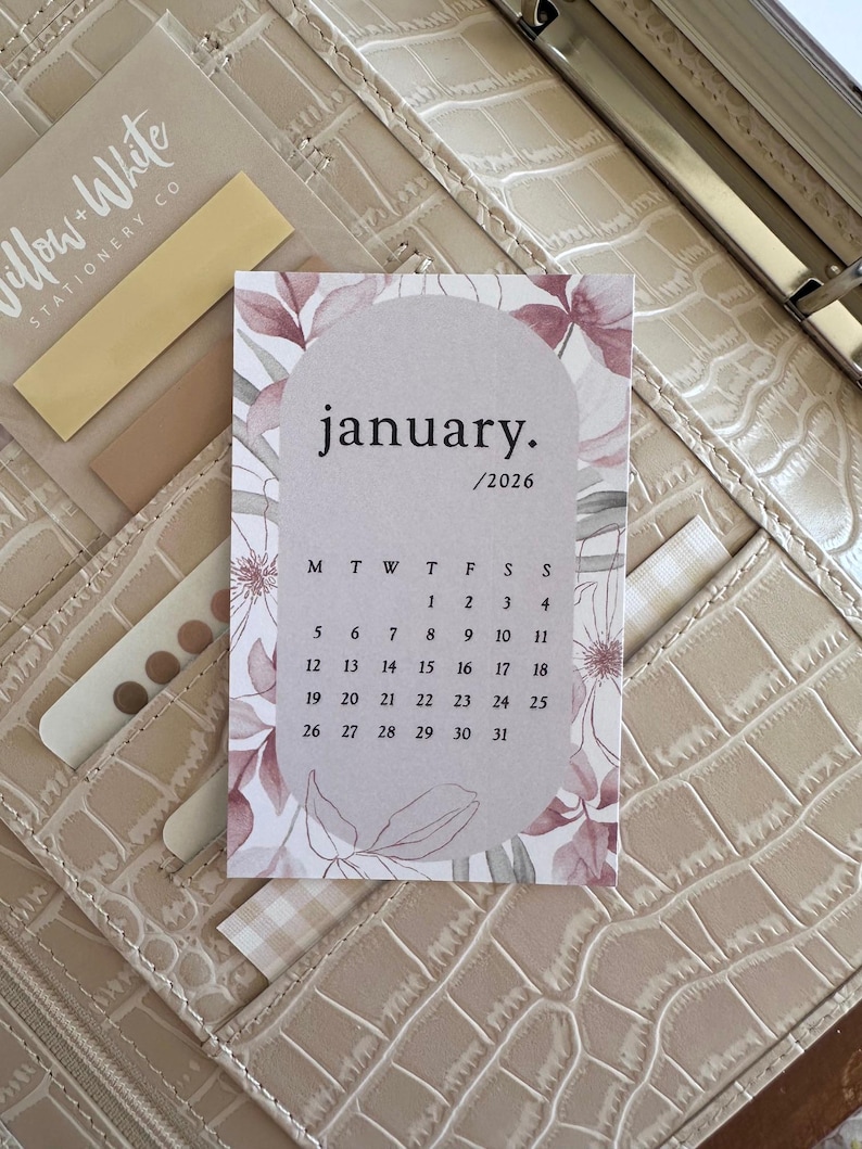 Printable 2026 Monthly Calendar Planner Cards - Monday Start - Floral ...