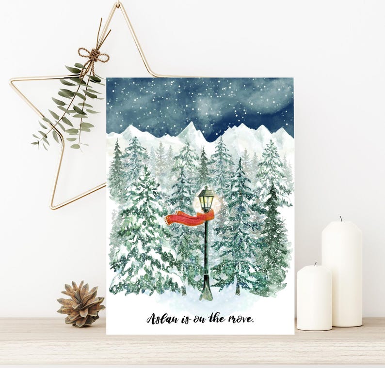 Watercolor Narnia Lamp Post Print: Winter Forest Scene (digital ...
