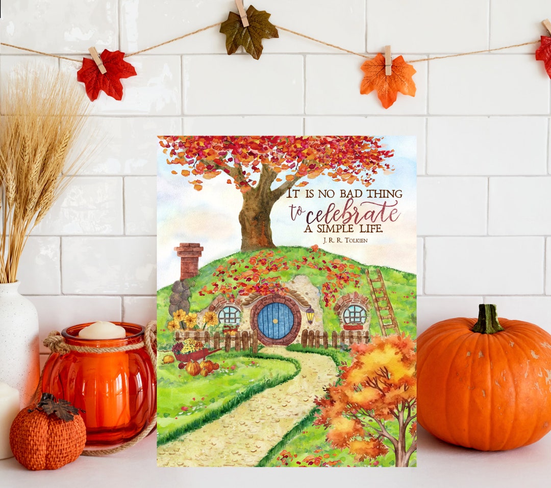 Digital Download Watercolor Hobbit Hole in Fall, Lord of the Rings ...