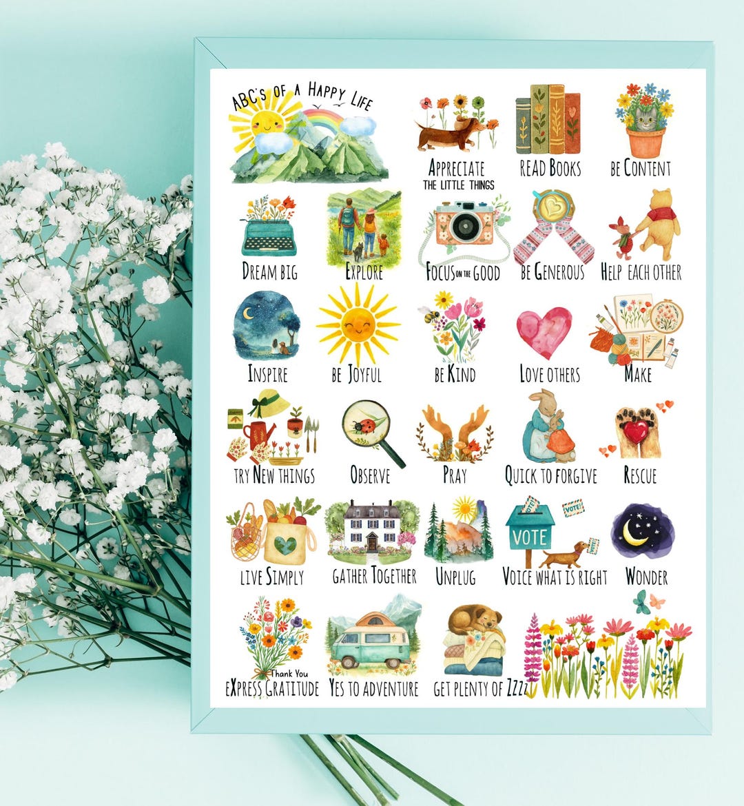 Watercolor Abcs Print: Adventure Alphabet Nursery Art, Abcs of a Happy ...