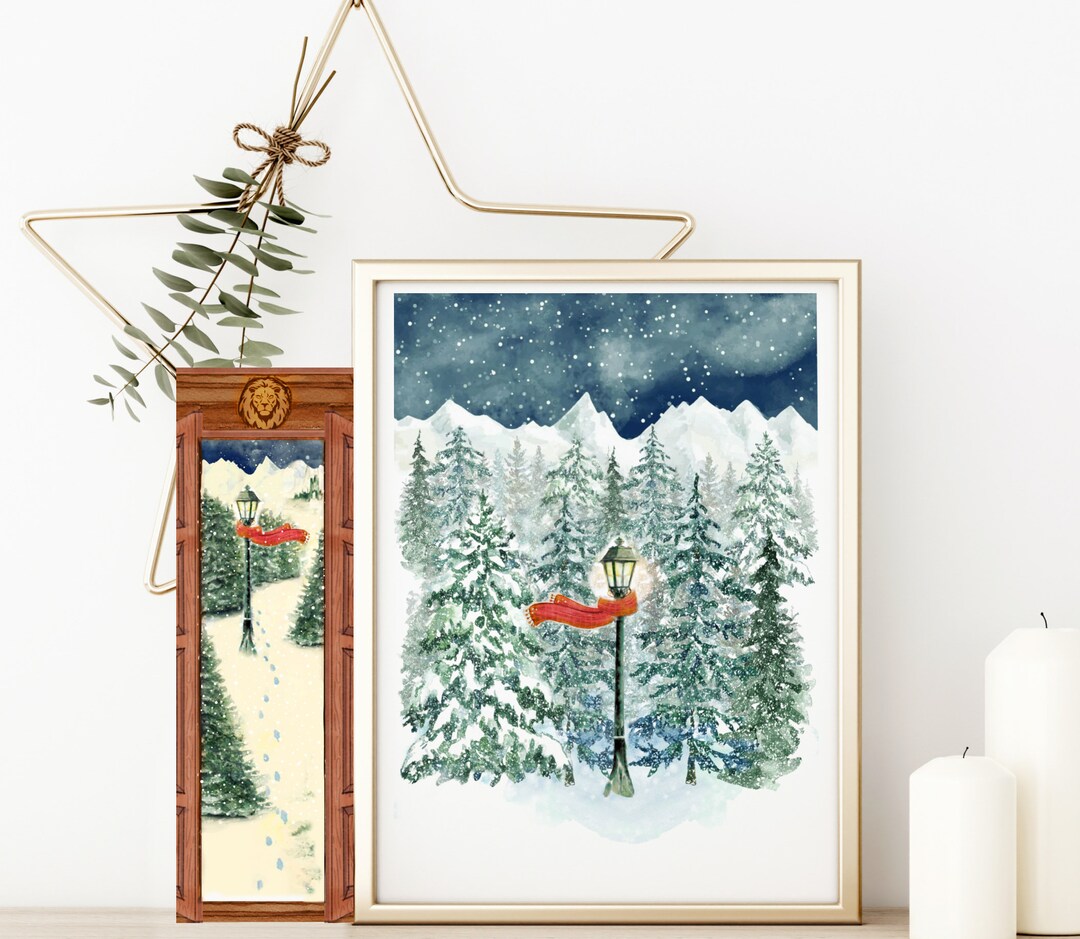 Watercolor Narnia Lamp Post Print: Winter Forest Scene (digital ...