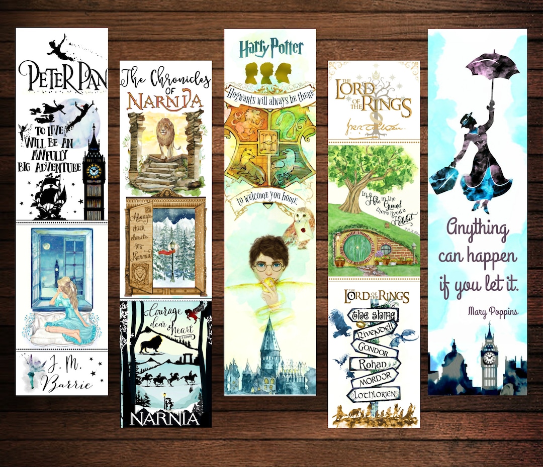 Set of 3 or 5 Classic Books Bookmarks, Bookworm Bookmarks, Book Lover ...