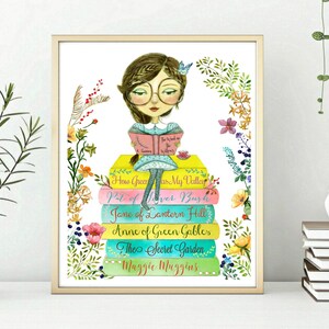 Watercolor Bookworm Reading While Sitting on Top of Books, Custom ...