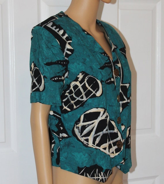 Sz. S, 1980's Graphic Top, Sharon Anthony, Essay labe… - Gem