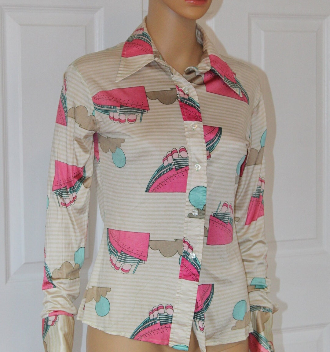 Sz. S, Luxury Liner Themed Graphic 1970's Shirt, Gotcha Covered, 34 ...
