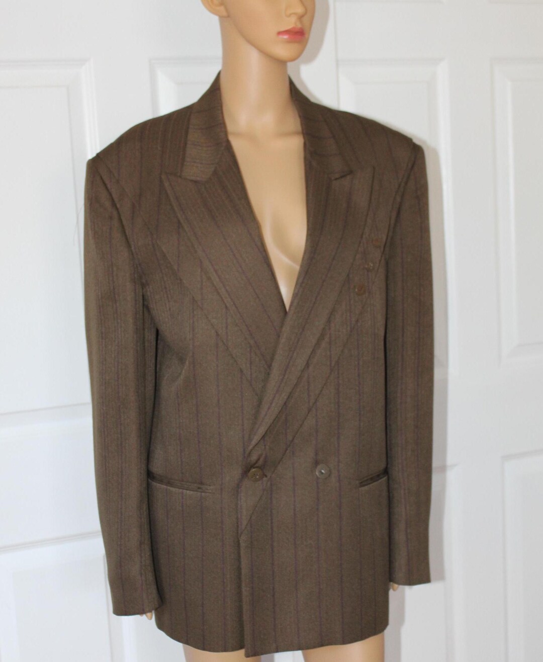 40 Chest, New Wave Blazer, Double Collar, Shoulder Pads, Vintage 1980's ...
