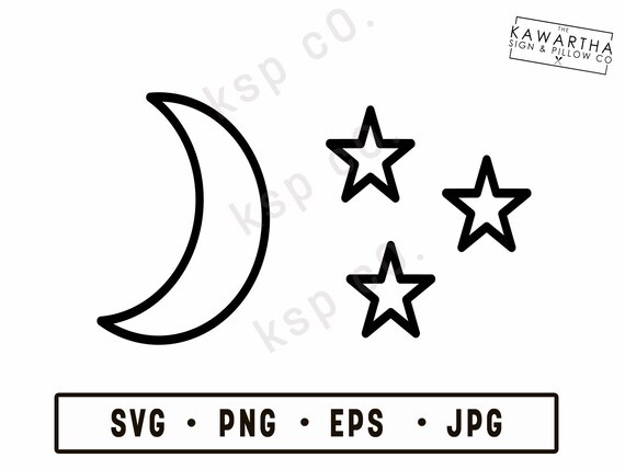 Moon & Stars Outline SVG Png Jpeg EPS Digital Download - Etsy