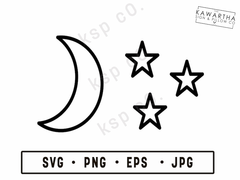 Moon & Stars Outline SVG Png Jpeg EPS Digital Download - Etsy