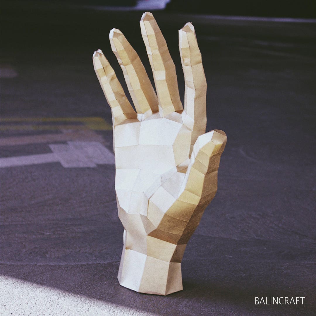 Hand- Low Poly Pdf 3D Papercraft Template, Low Poly DIY Paper Sculpture ...