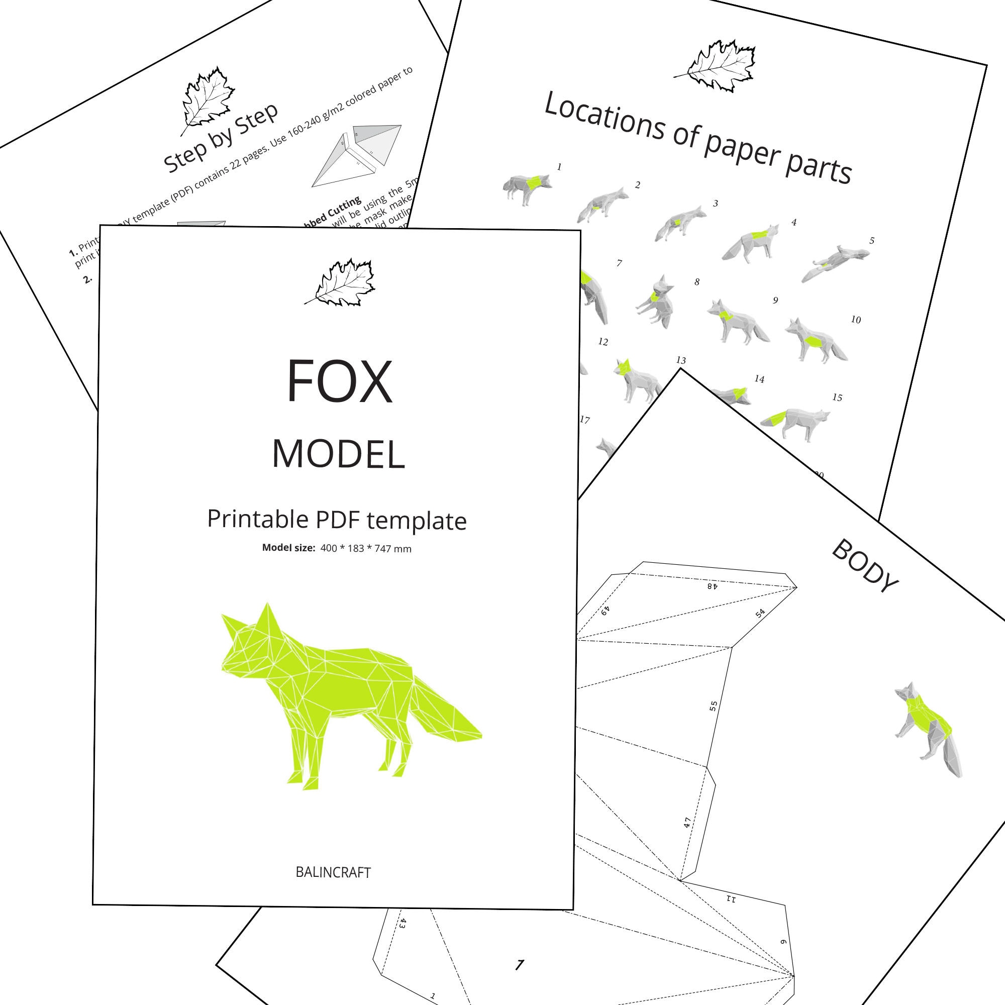 FOX DIY 3D papercraft PDF paper sculpture template origami | Etsy