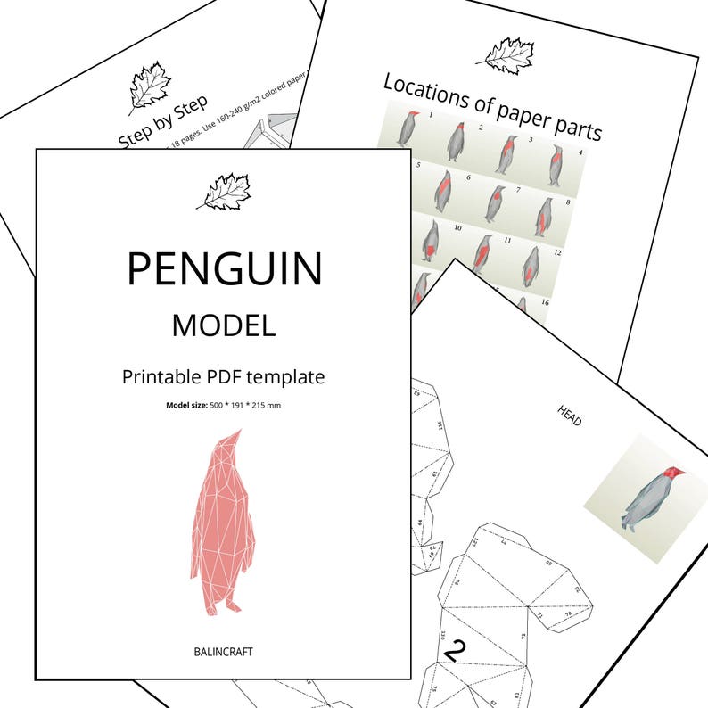 Pdf Papercraft Penguin. Low Poly Sculpture. DIY Paper Sculpture Kit ...