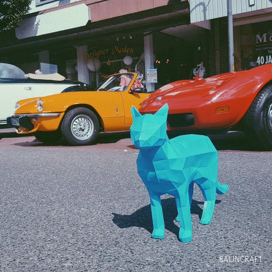 Papercraft Cat. Printable DIY Template 3D PDF Download Low - Etsy