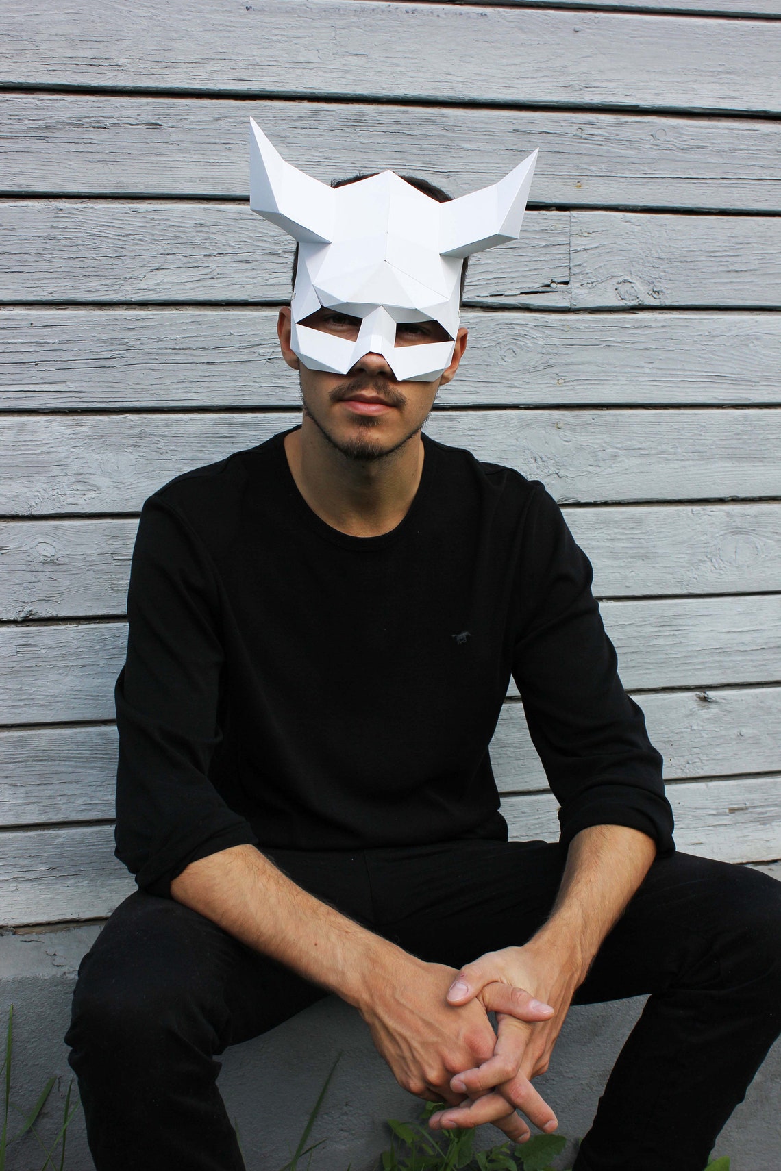 Demon Half MASK With Horns - Papercraft Printable DIY Half Face Mask ...