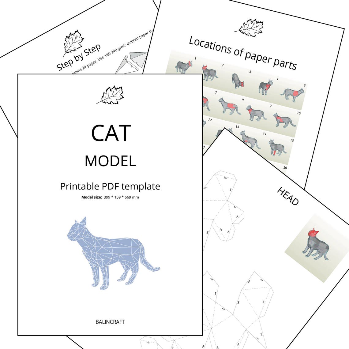 Papercraft Cat. Printable DIY Template 3D - PDF Download Low Poly Paper ...
