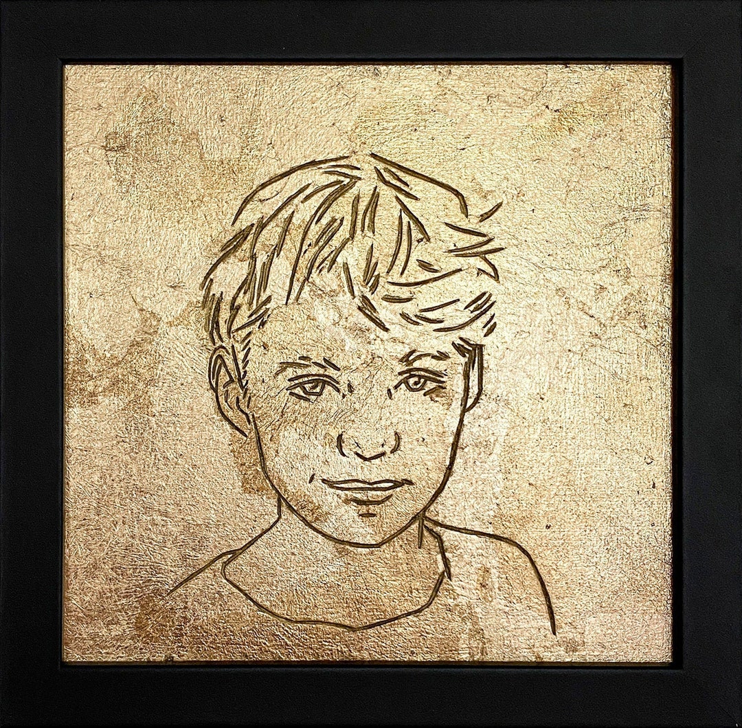 Custom GOLD PORTRAIT With Frame. Wood Cut Personalized Portrait, Custom ...