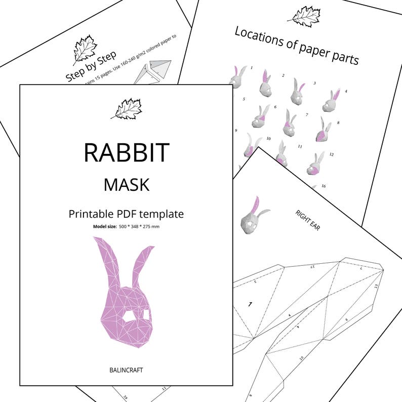RABBIT MASK Bunny 3D Papercraft Low Poly Animal Costume for | Etsy