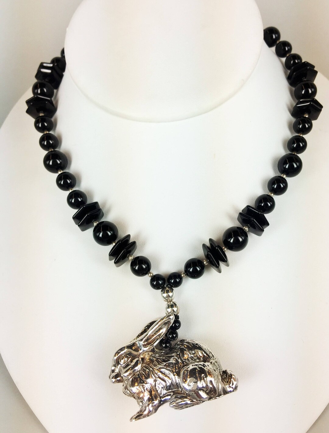 Silver Rabbit Black Onyx Necklace, - Etsy