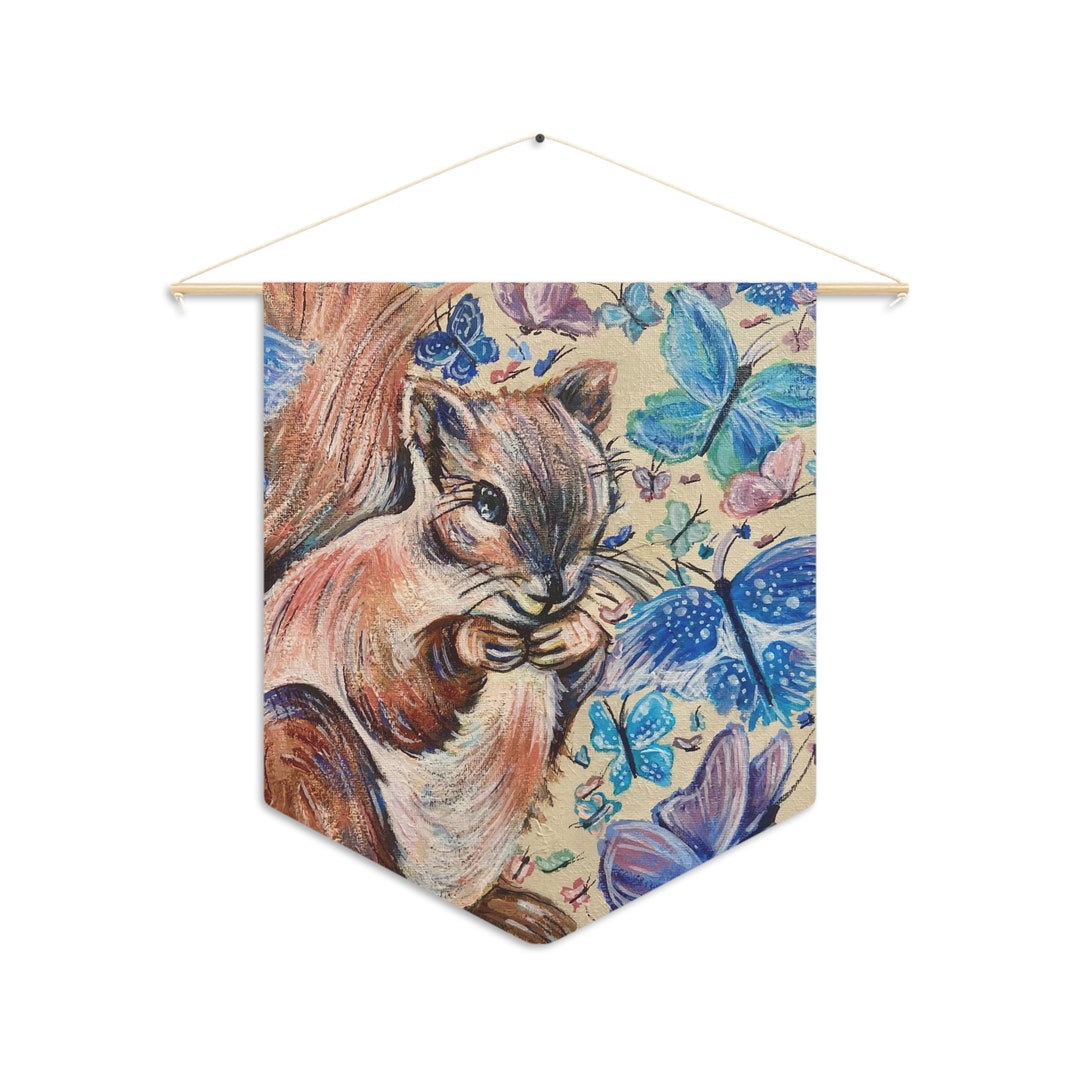 Cute Squirrel Butterfly Art Pennant - Etsy