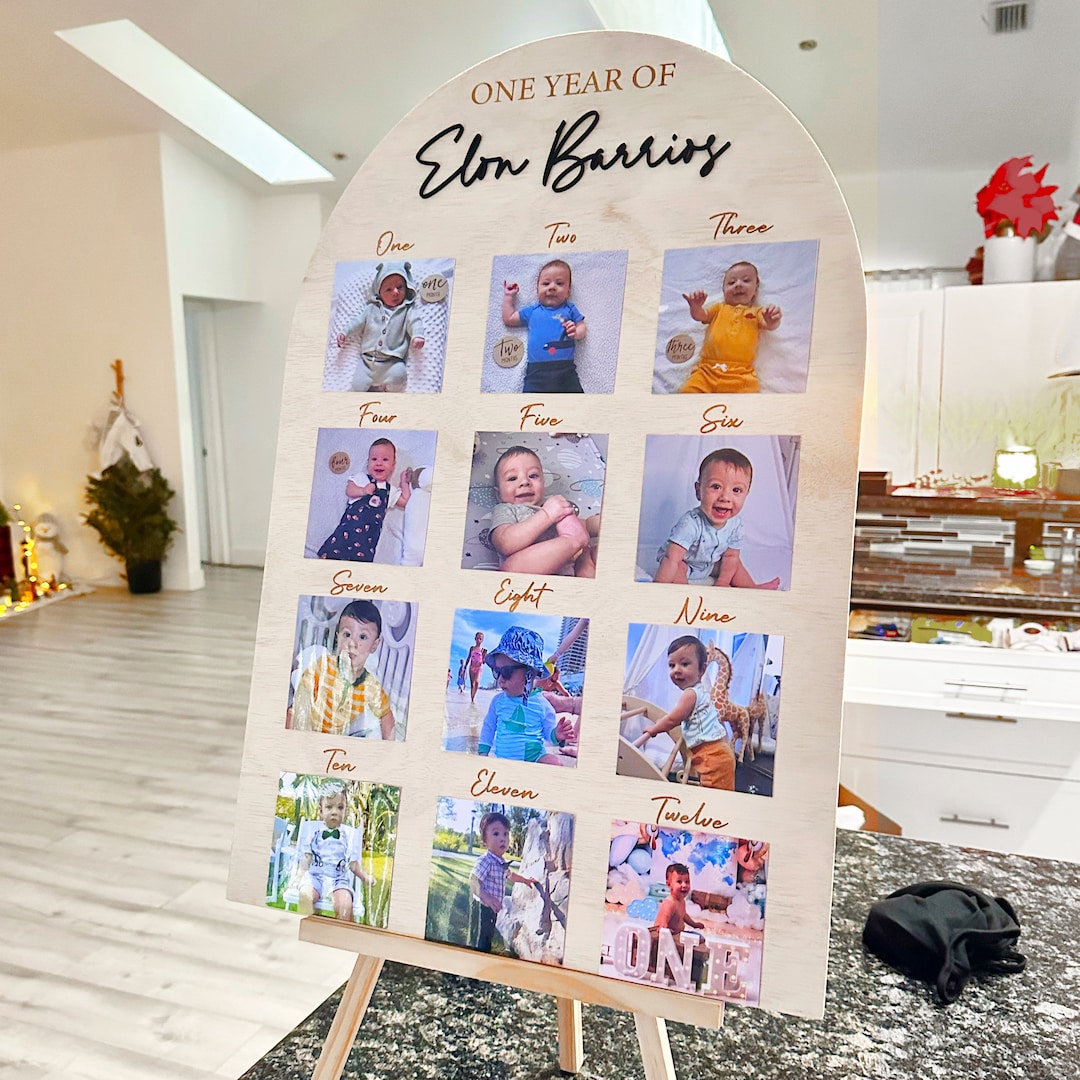 One Year of Photo Board Wood, My First Year Photo Board 1st Birthday ...