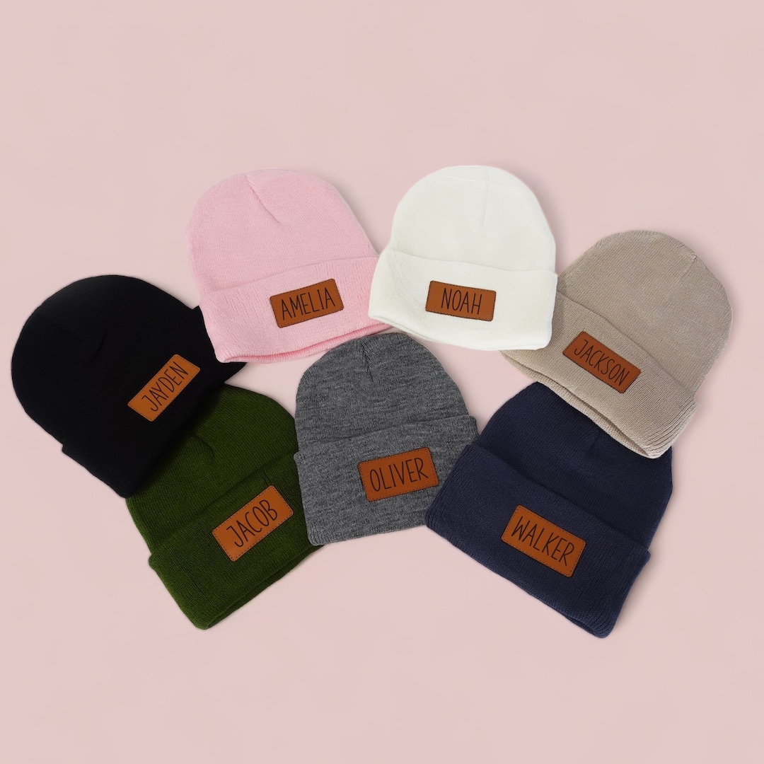Leather Patch Beanies Personalized, Custom Baby and Kids Beanies ...