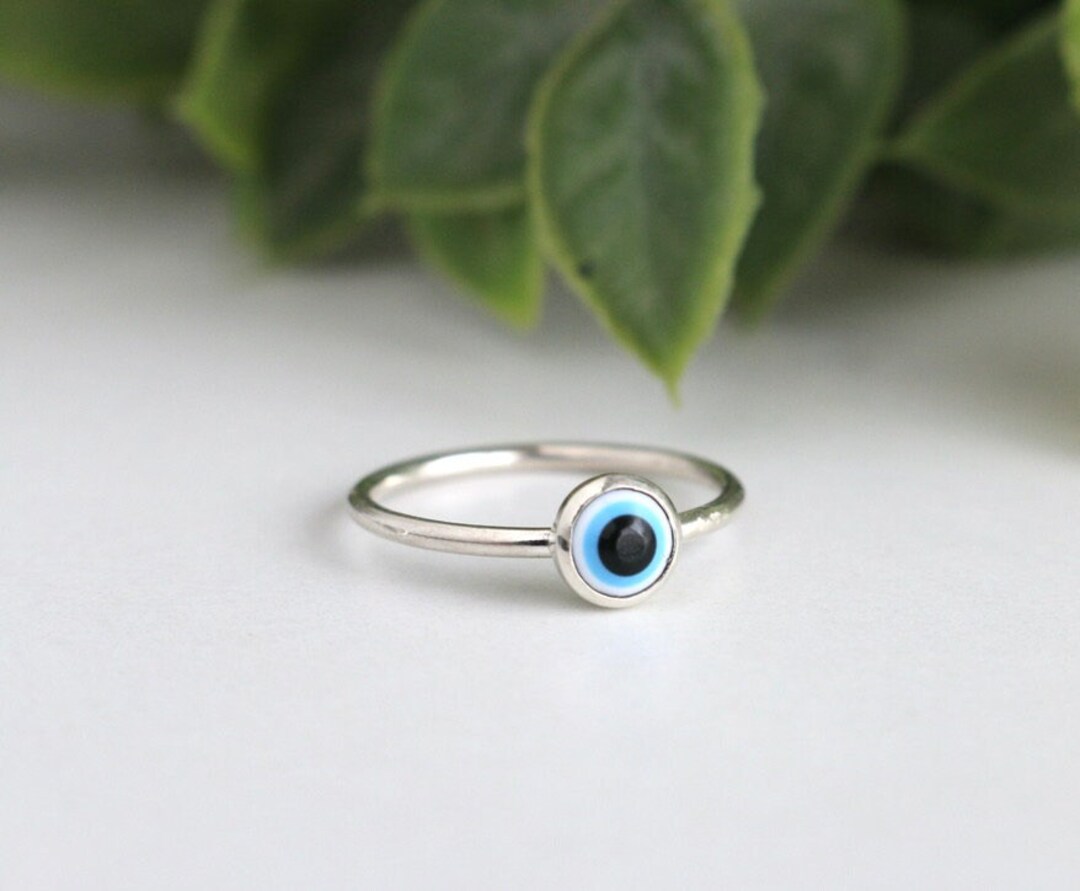 Evil Eye Ring, Sterling Silver, Silver Stacking Ring, Evil Eye Jewelry, Handmade Evil Eye Ring ...