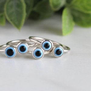 Evil Eye Ring, Sterling Silver, Silver Stacking Ring, Evil Eye Jewelry, Handmade Evil Eye Ring ...