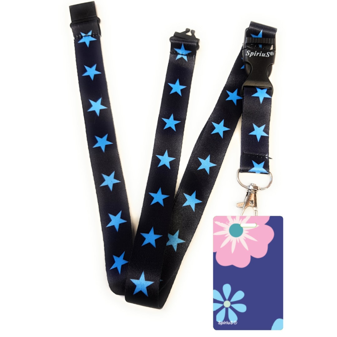 Beautiful Lanyard Blue STARS Neck Strap and pink flowers id card Badge ...
