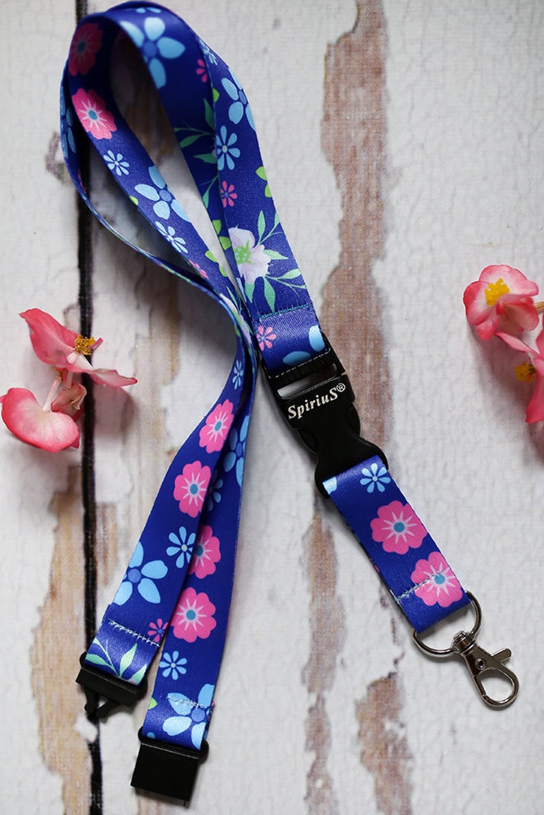 Spirius PINK Flowers in Blue Multicolour Fashion Lanyard Neck - Etsy