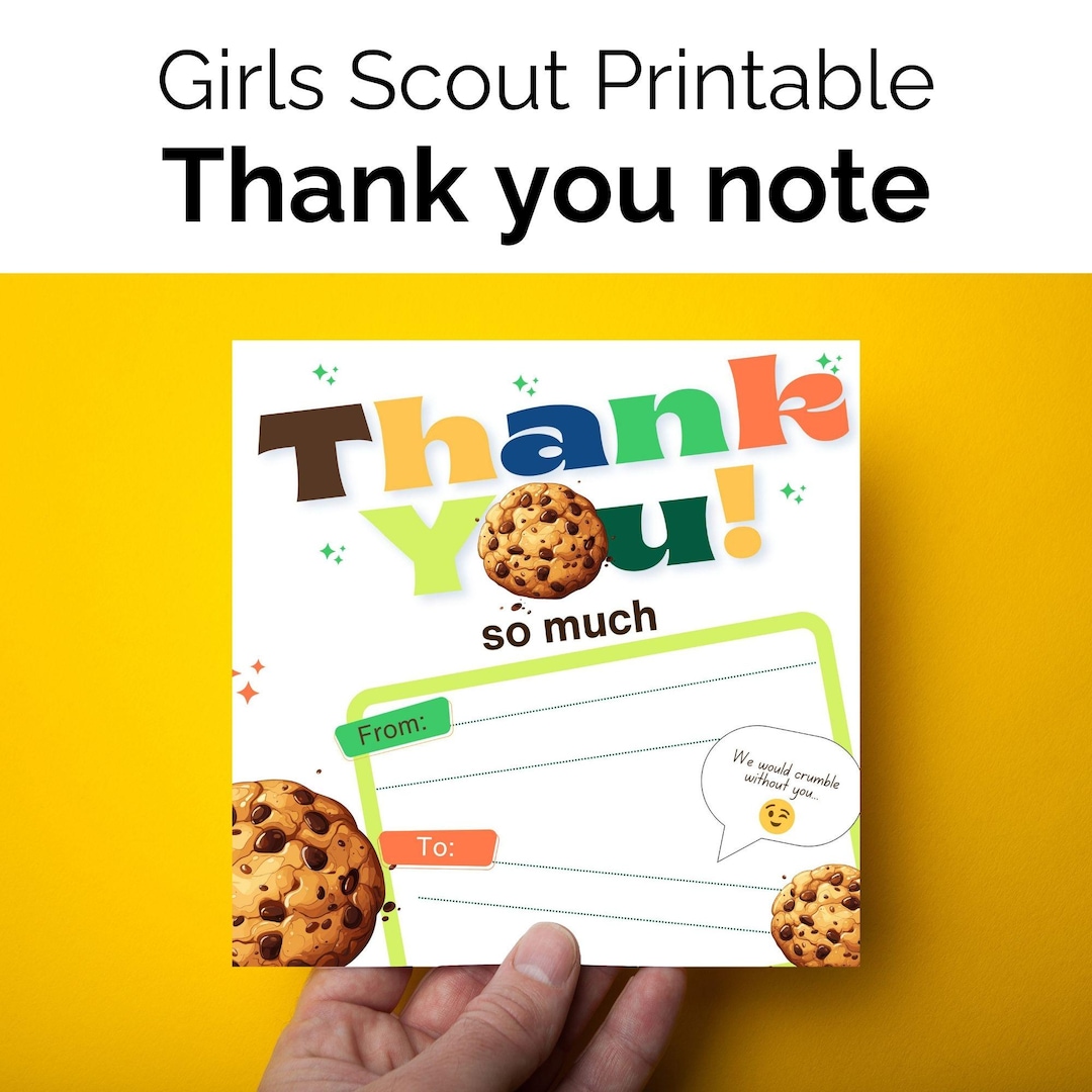 Girls Scouts Thank You Note Printable, Cookie Cards for Girl Scout ...