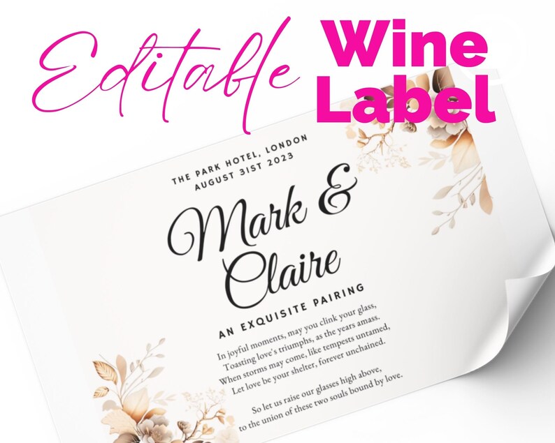 Wedding Wine Label Editable L Printable Personalised Template Wedding ...