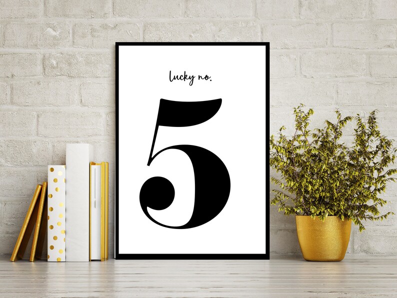 Number Signs, Number 5 Print, PRINTABLE Art, Black and White Art ...