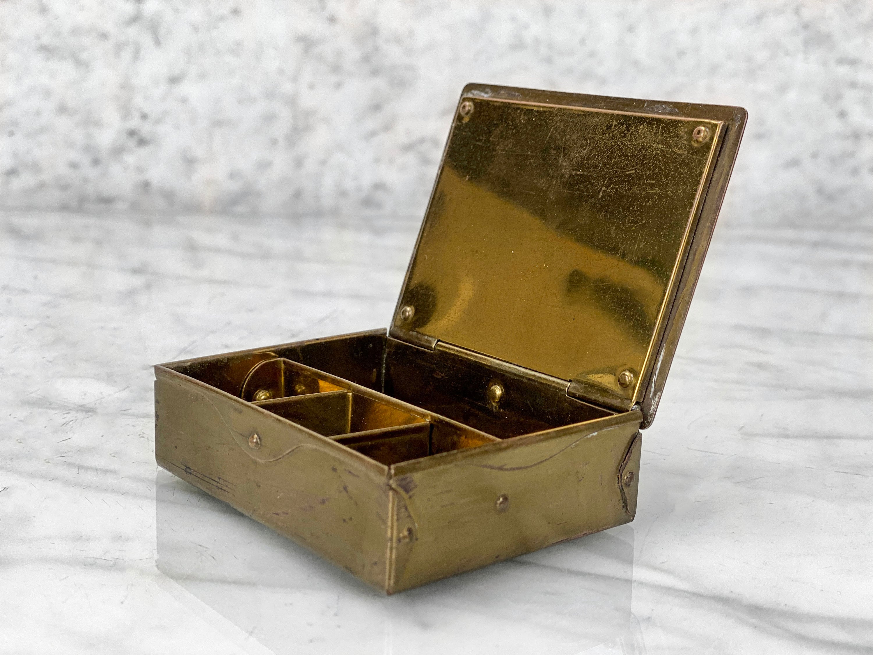 Vintage German Hammered Brass Postal Stamp Box by Ges Gesch - Etsy