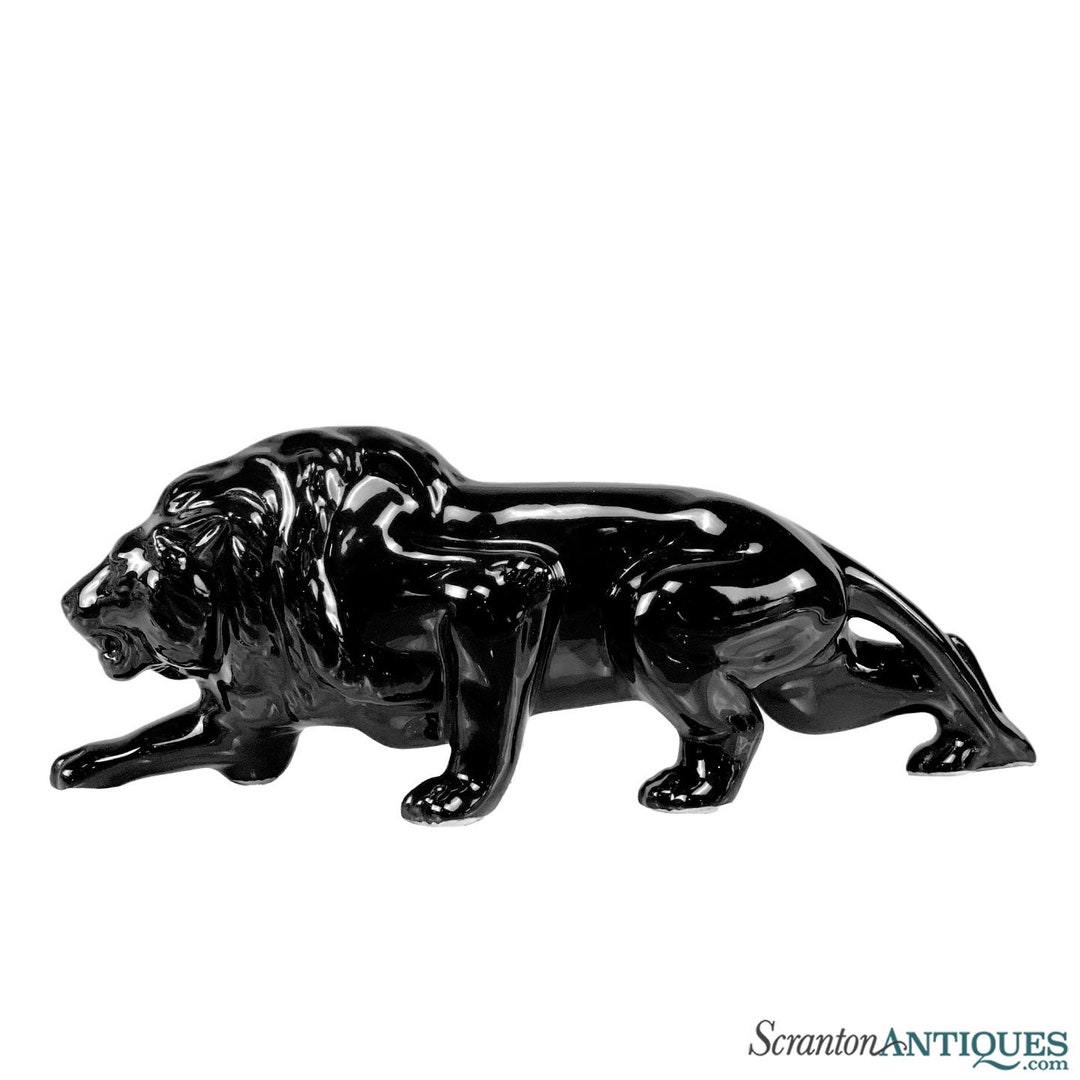 Mid-century Modern Porcelain Black Lion Table Sculpture - Etsy