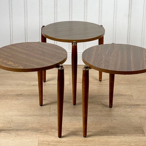 Mid-century Atomic Walnut Stacking Round Side Tables - Set of 3 - Etsy