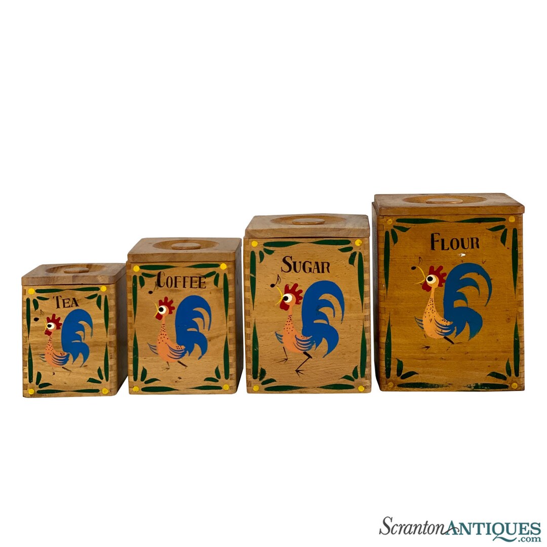 Mid-century Farmhouse Rooster Chicken Kitchen Canisters - Set of 4 - Etsy