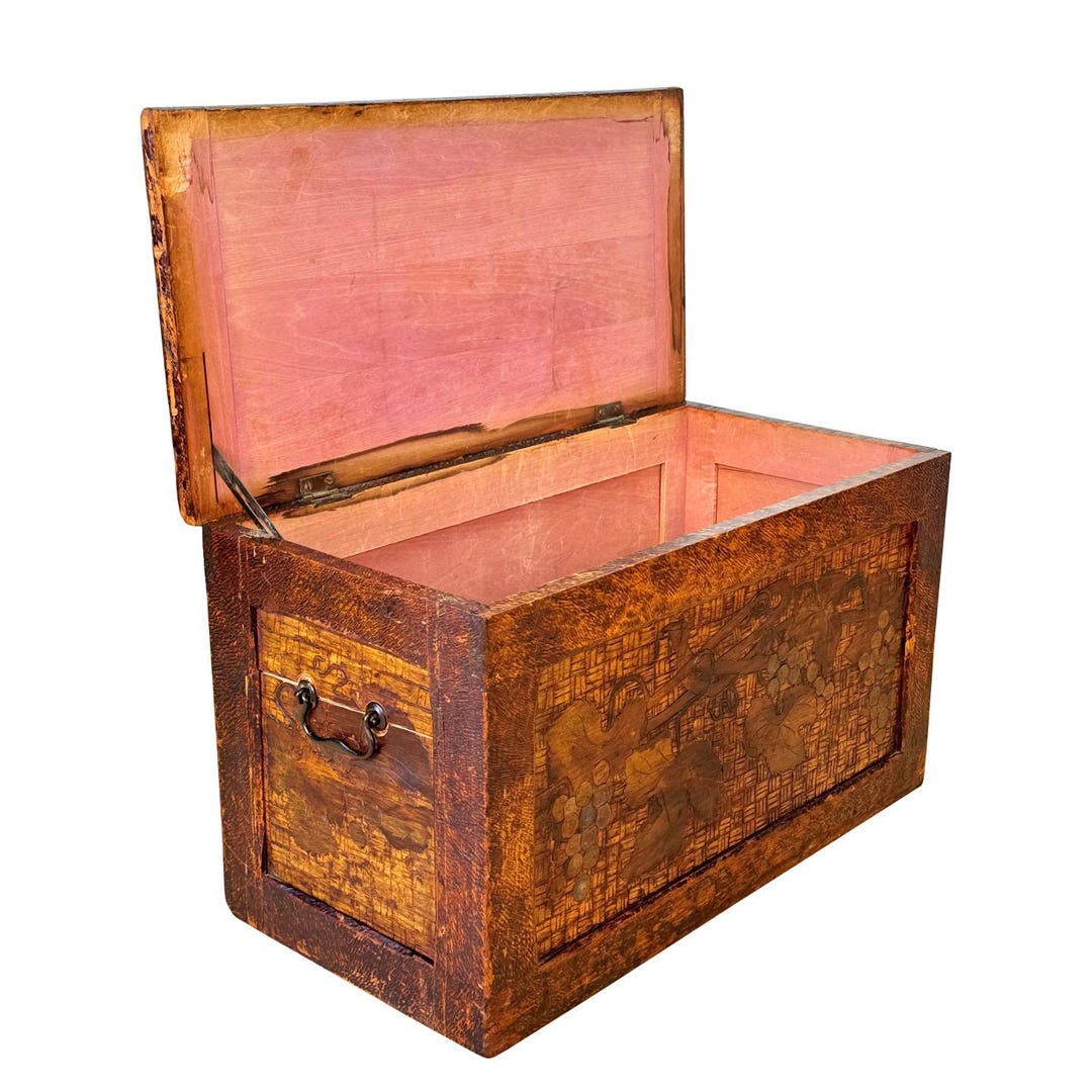 Antique Arts & Crafts Flemish Pyrography Storage Chest Box - Etsy