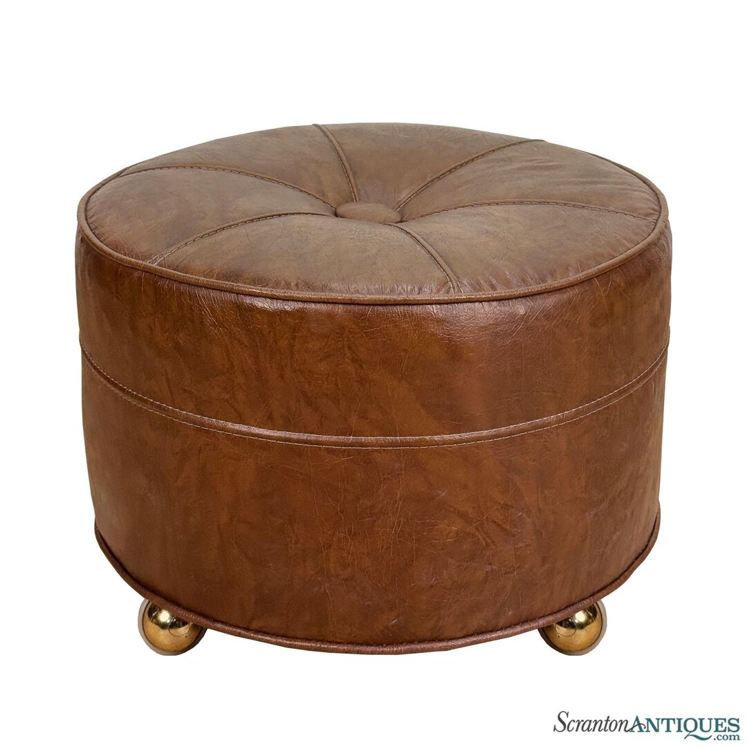 Mid-century Brown Naugahyde Swivel Hassock Ottoman - Etsy