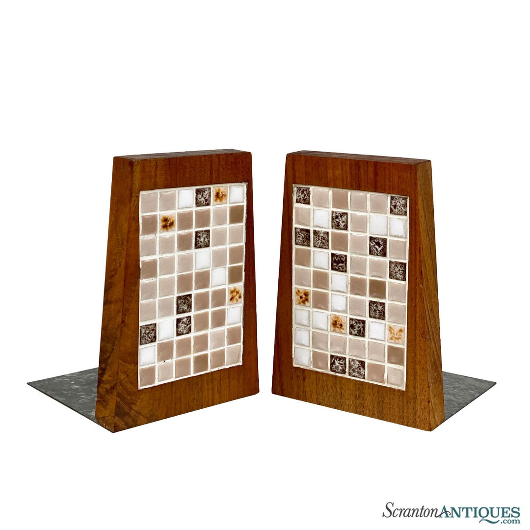 Mid-century Atomic Mosaic Tile & Teak Library Bookends A Pair - Etsy