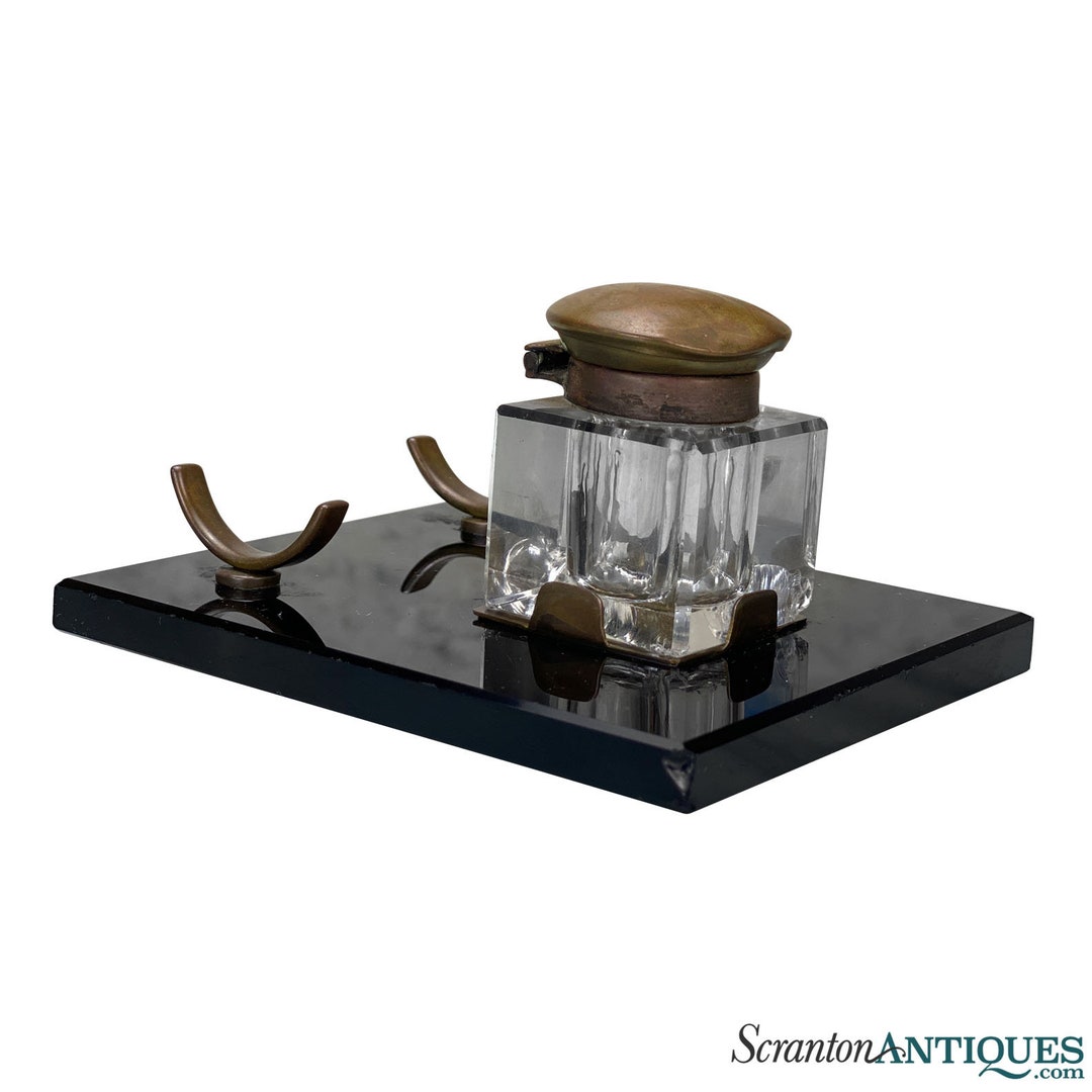 Antique Traditional German Onyx Inkwell W/ Pen Rest - Etsy