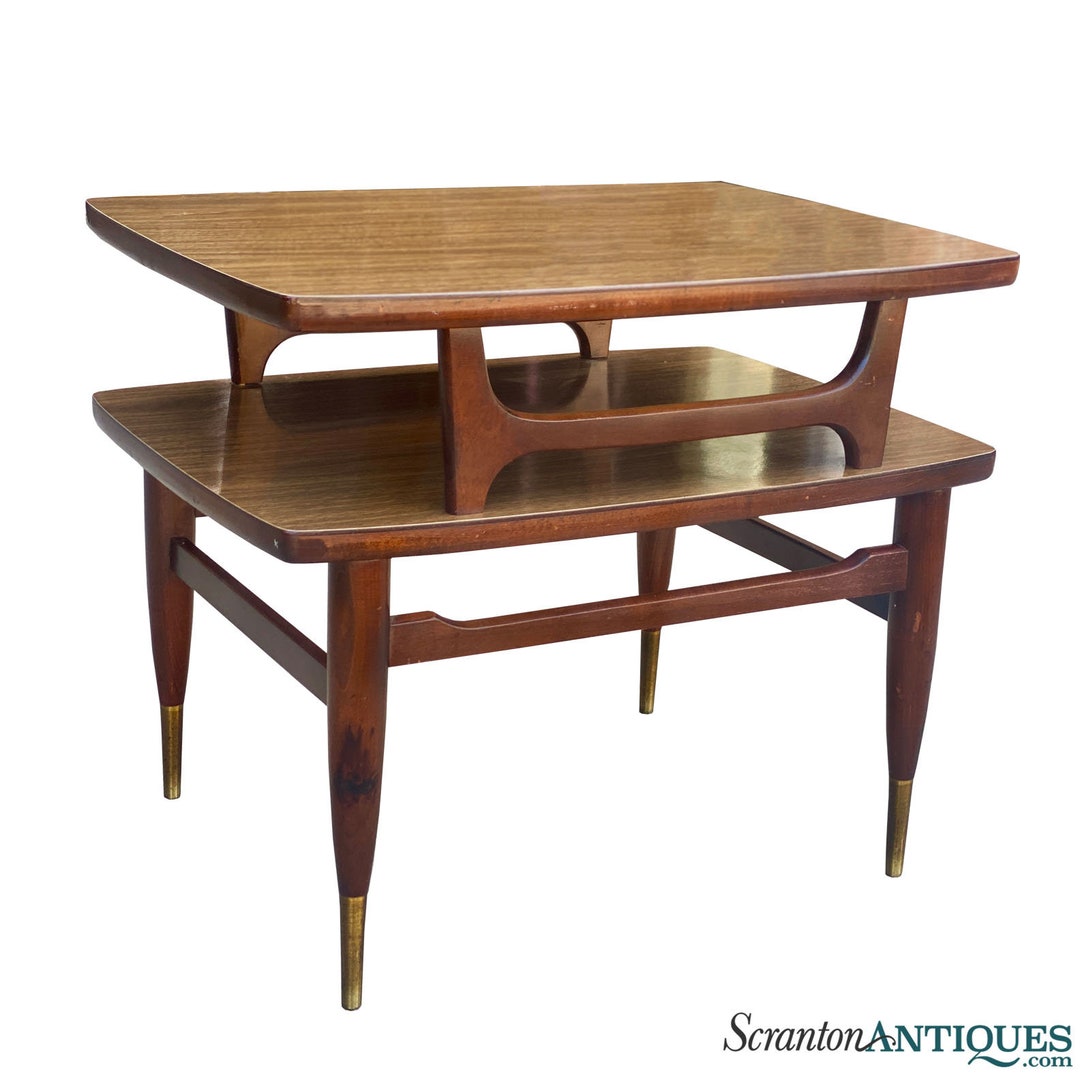 Mid-century Modern Sculpted Walnut 2-tier Side Table - Etsy