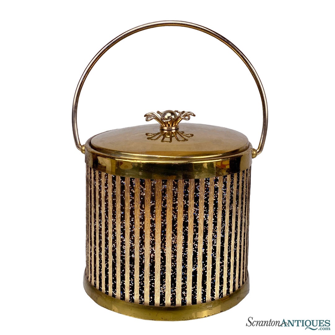 Mid-century Atomic Gold Striped Round Barware Ice Bucket With Lid - Etsy
