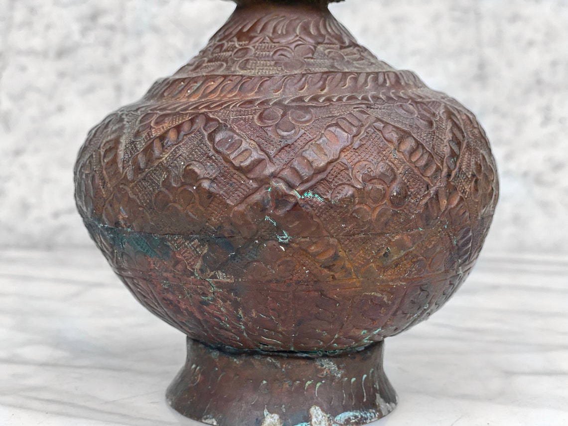 Vintage Middle Eastern Repousse Copper Floral Motif Bud Vase | Etsy