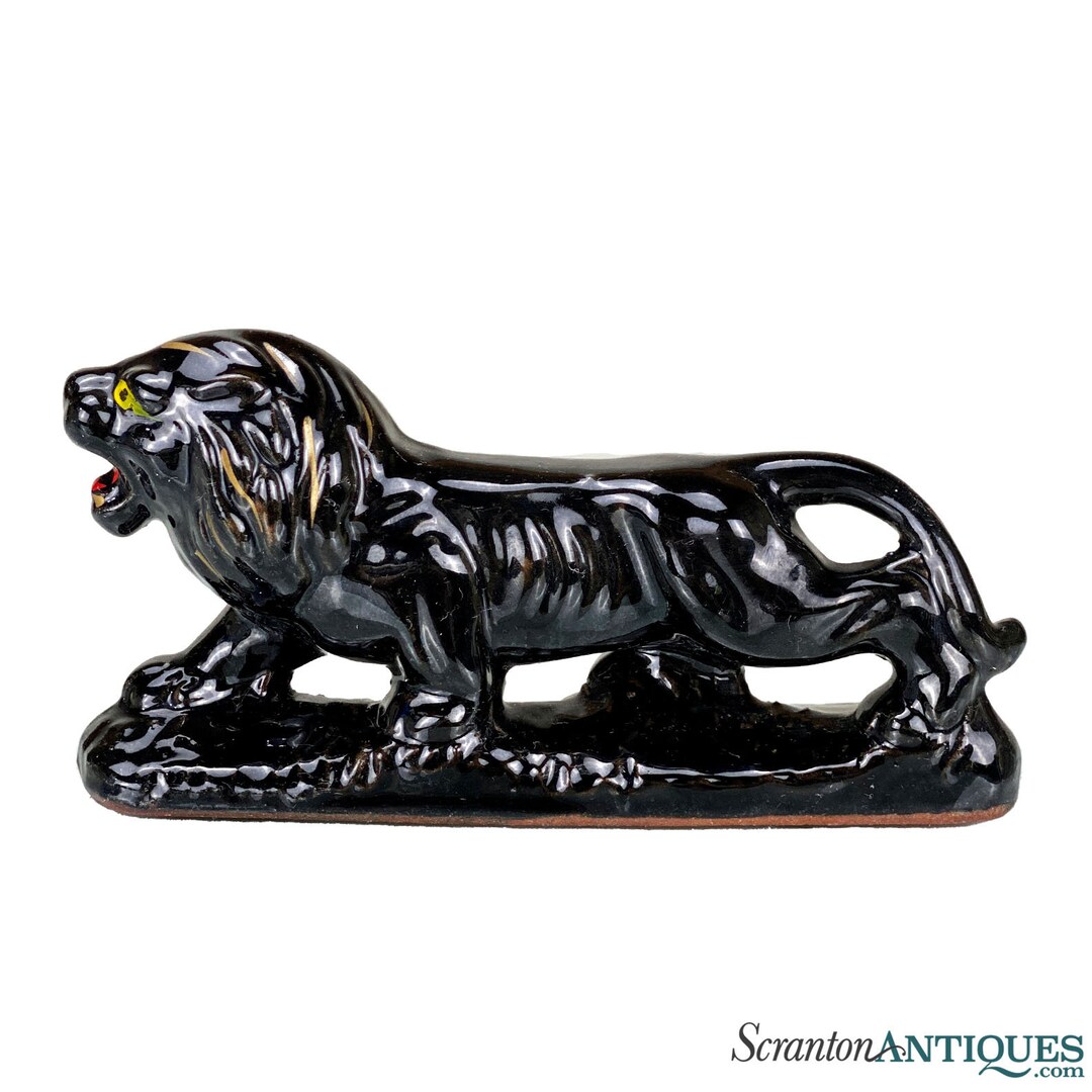 Mid-century Modern Porcelain Black Lion Figure Sculpture - Etsy