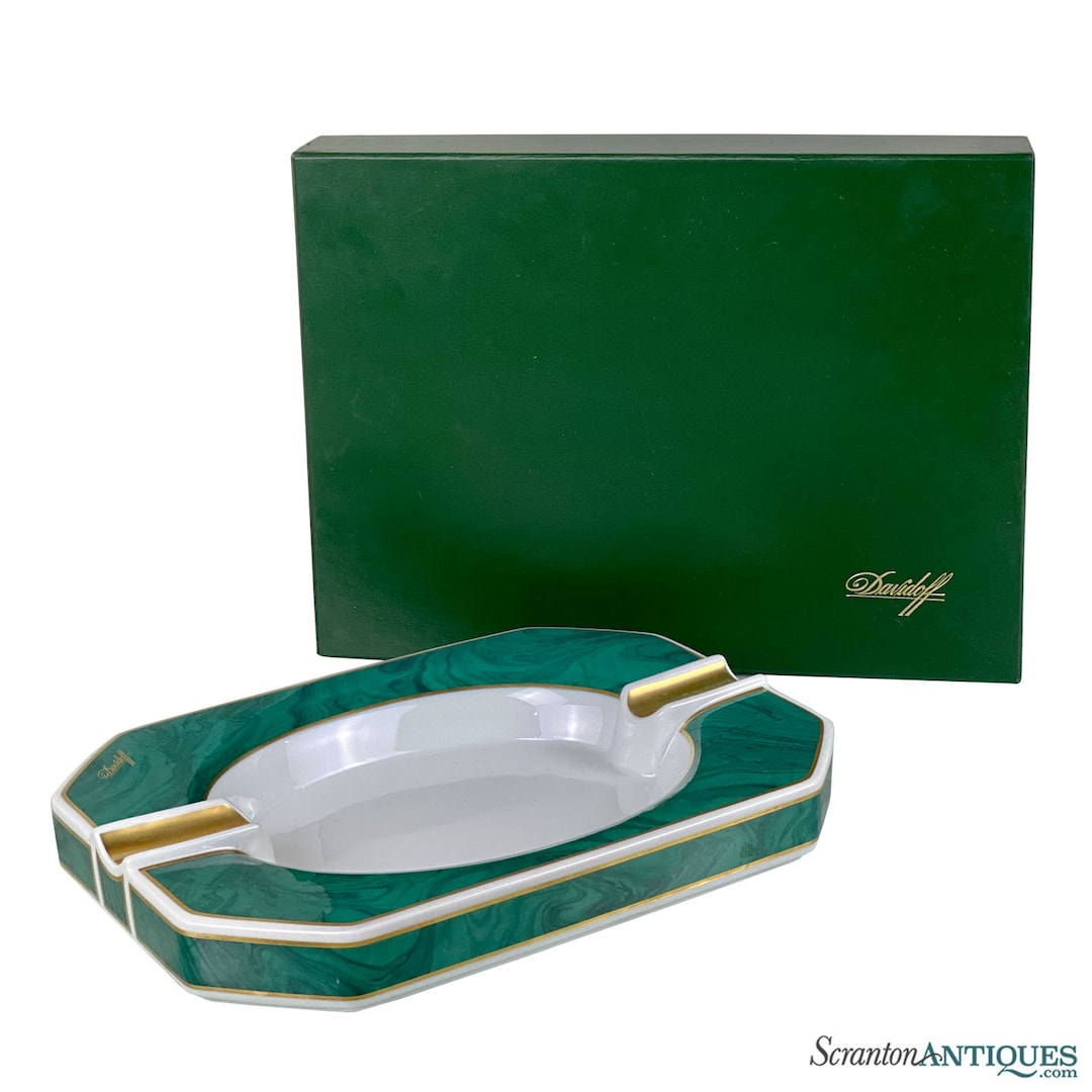 Vintage Davidoff of Geneva Porcelain Green Marbled Cigar Ashtray W/ Box ...