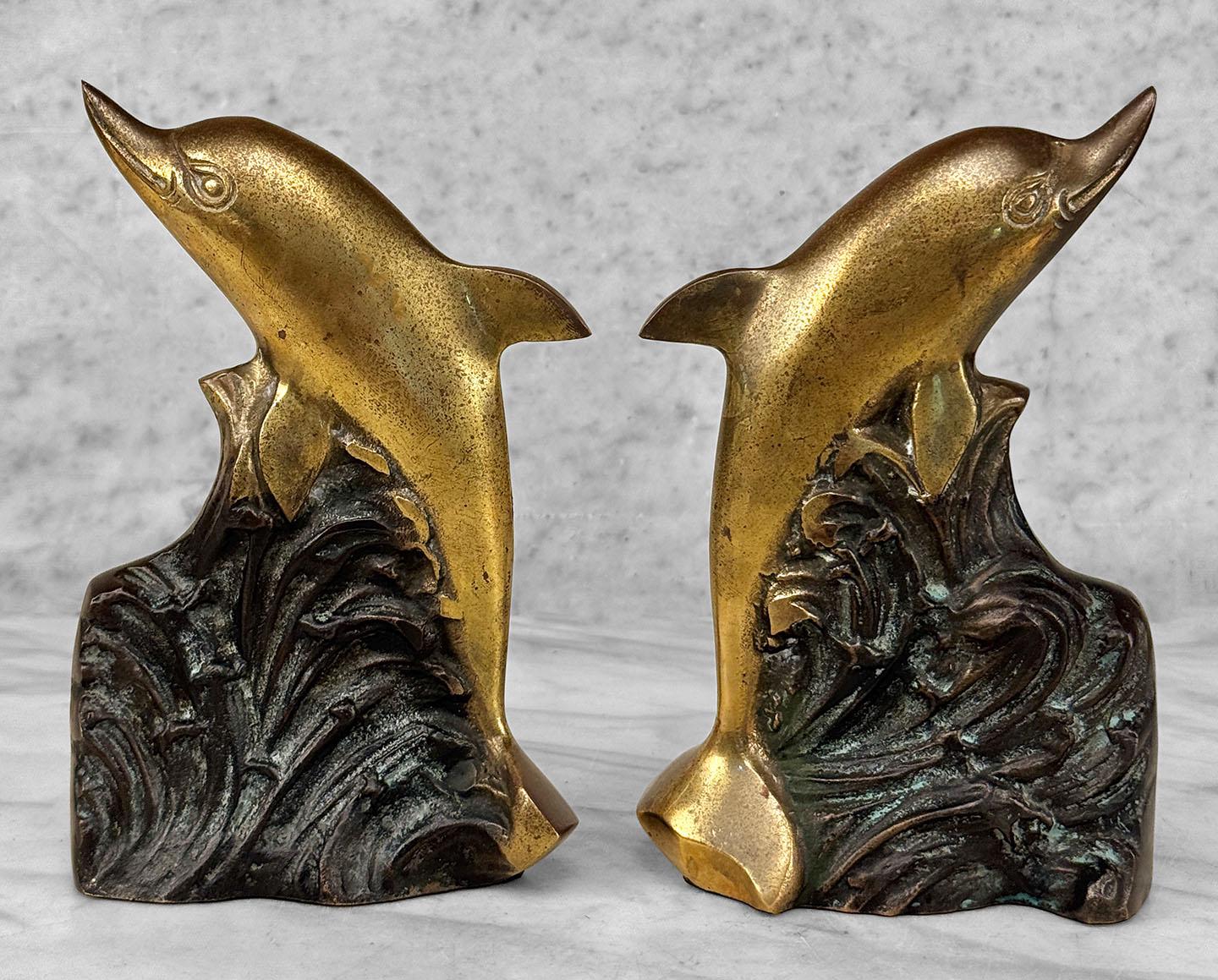 Vintage Coastal Art Deco Brass Dolphin Library Bookends - A Pair - Etsy